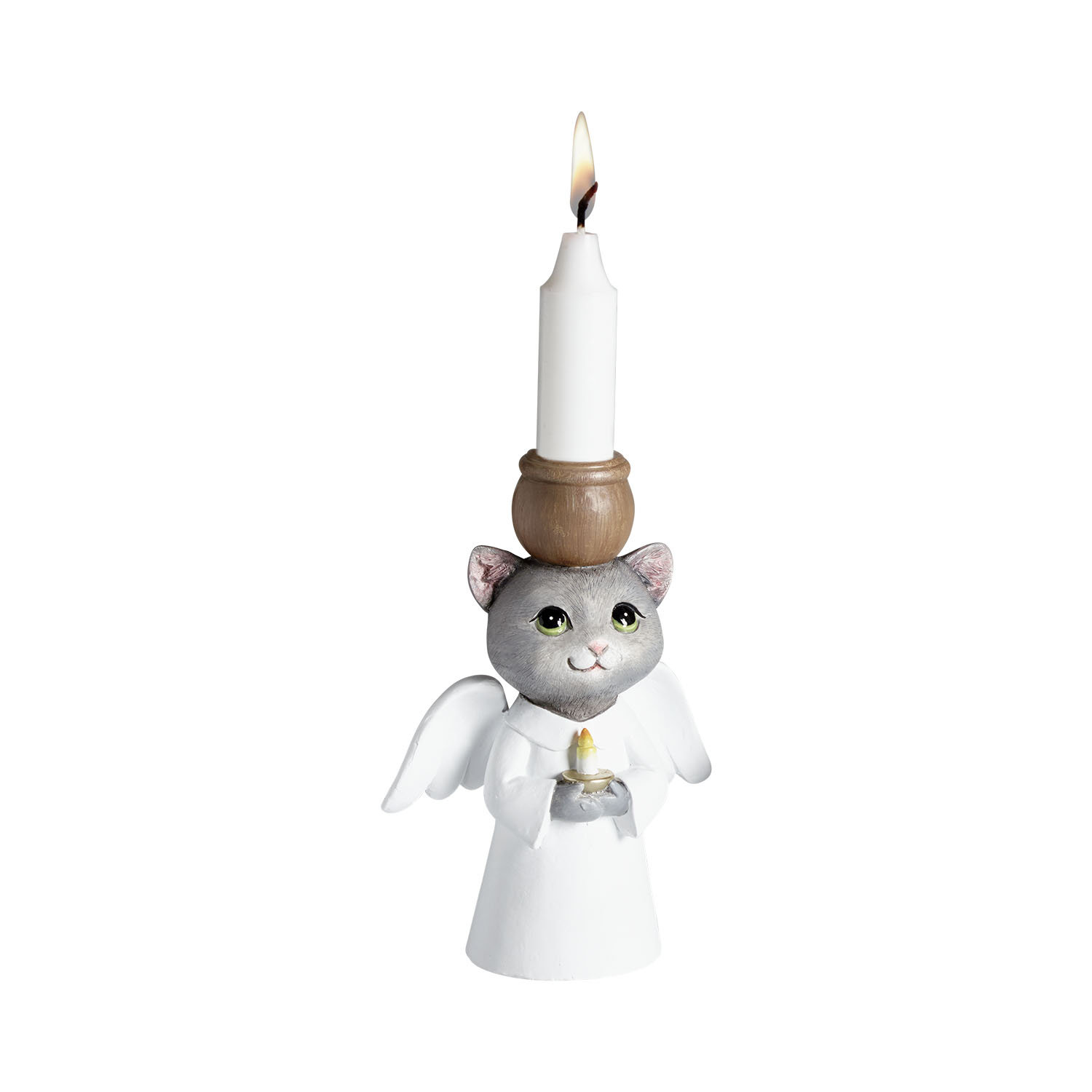 Ljusstake Katt, Ängel H.14,8cm
